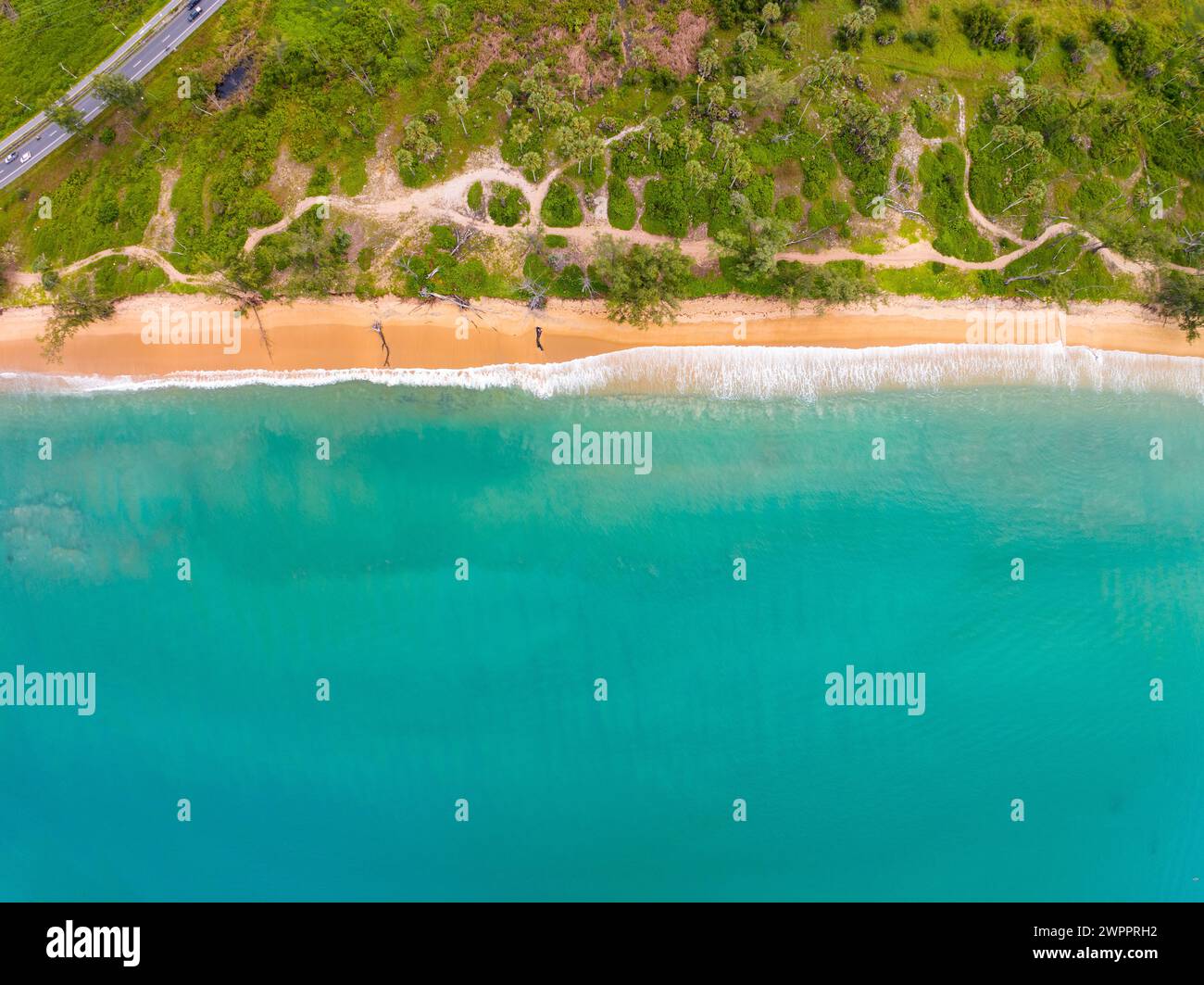 Bird eye view seashore with wave crashing on sandy shore. Beautiful ...