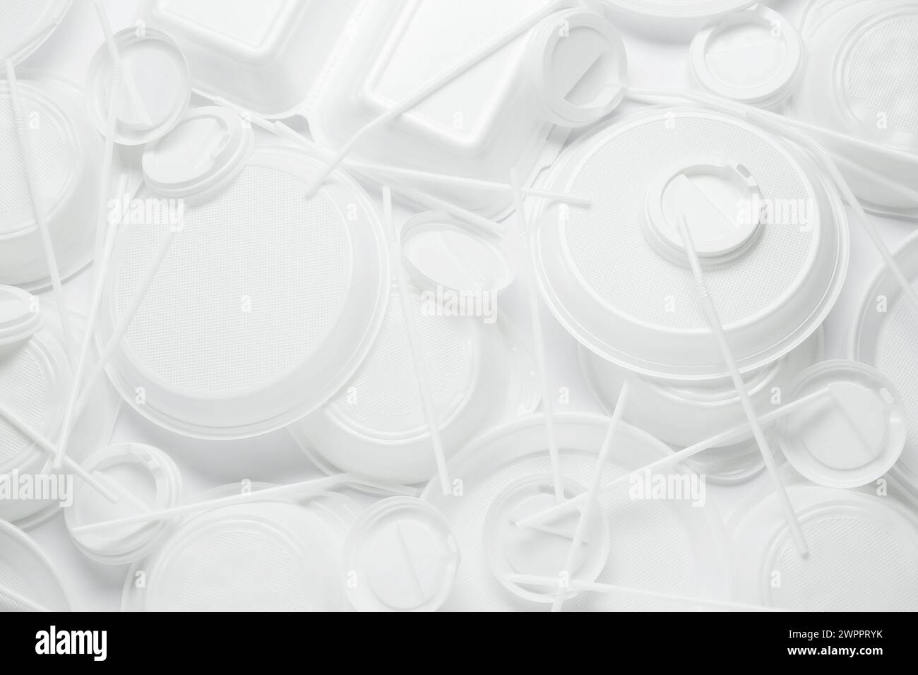 Different white plastic items as background, closeup Stock Photo - Alamy