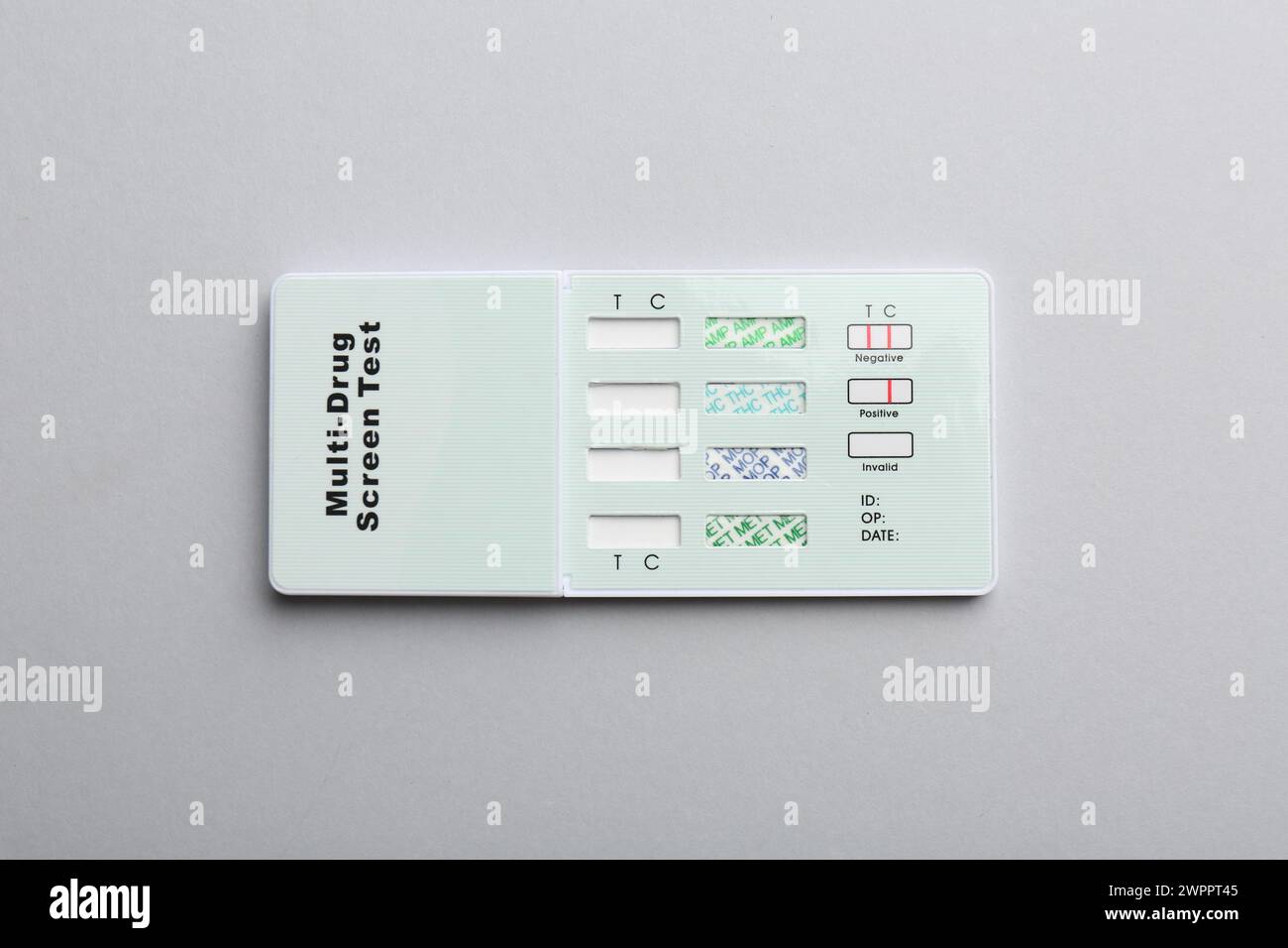 Multi-drug screen test on light grey background, top view Stock Photo ...