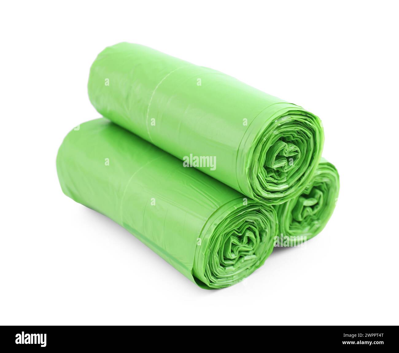 Rolls of light green garbage bags isolated on white Stock Photo - Alamy