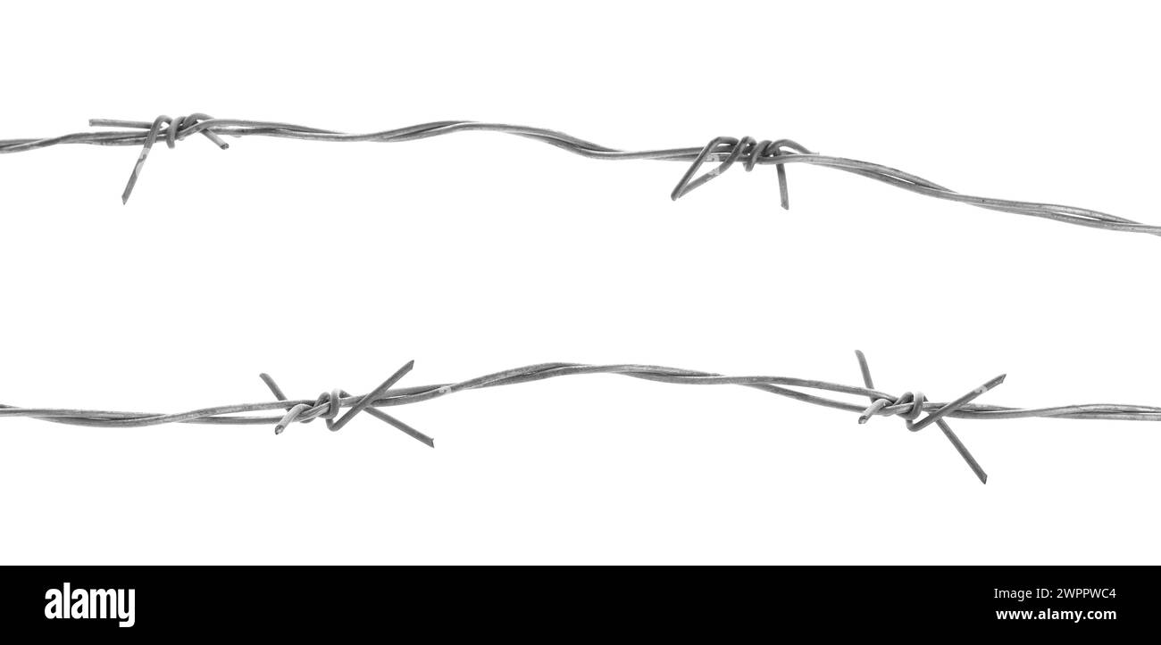Shiny metal barbed wire isolated on white Stock Photo - Alamy