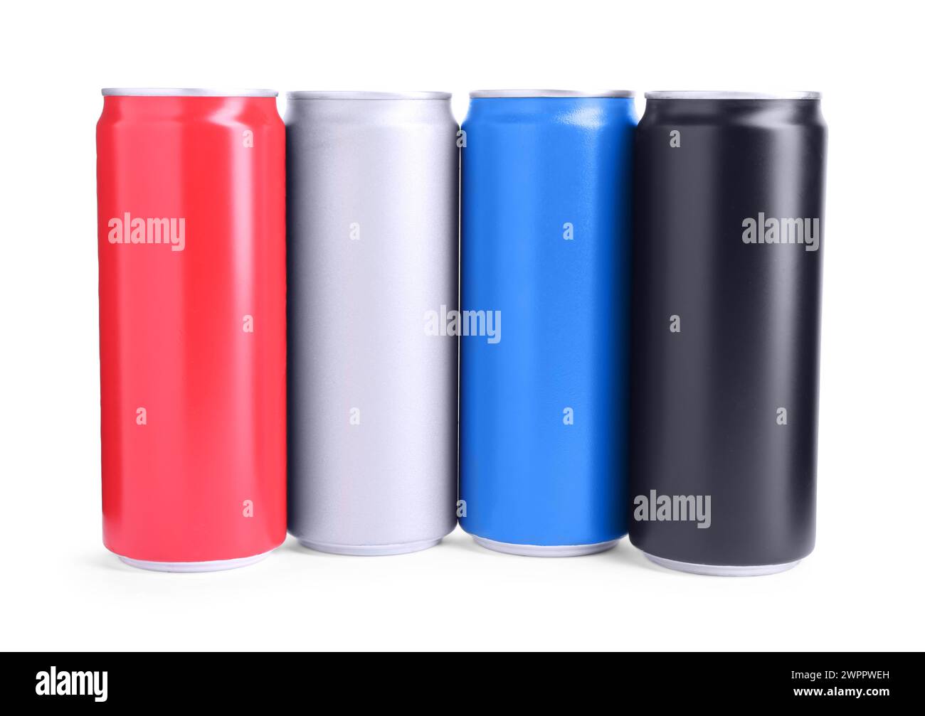 Energy drinks in colorful cans isolated on white Stock Photo - Alamy