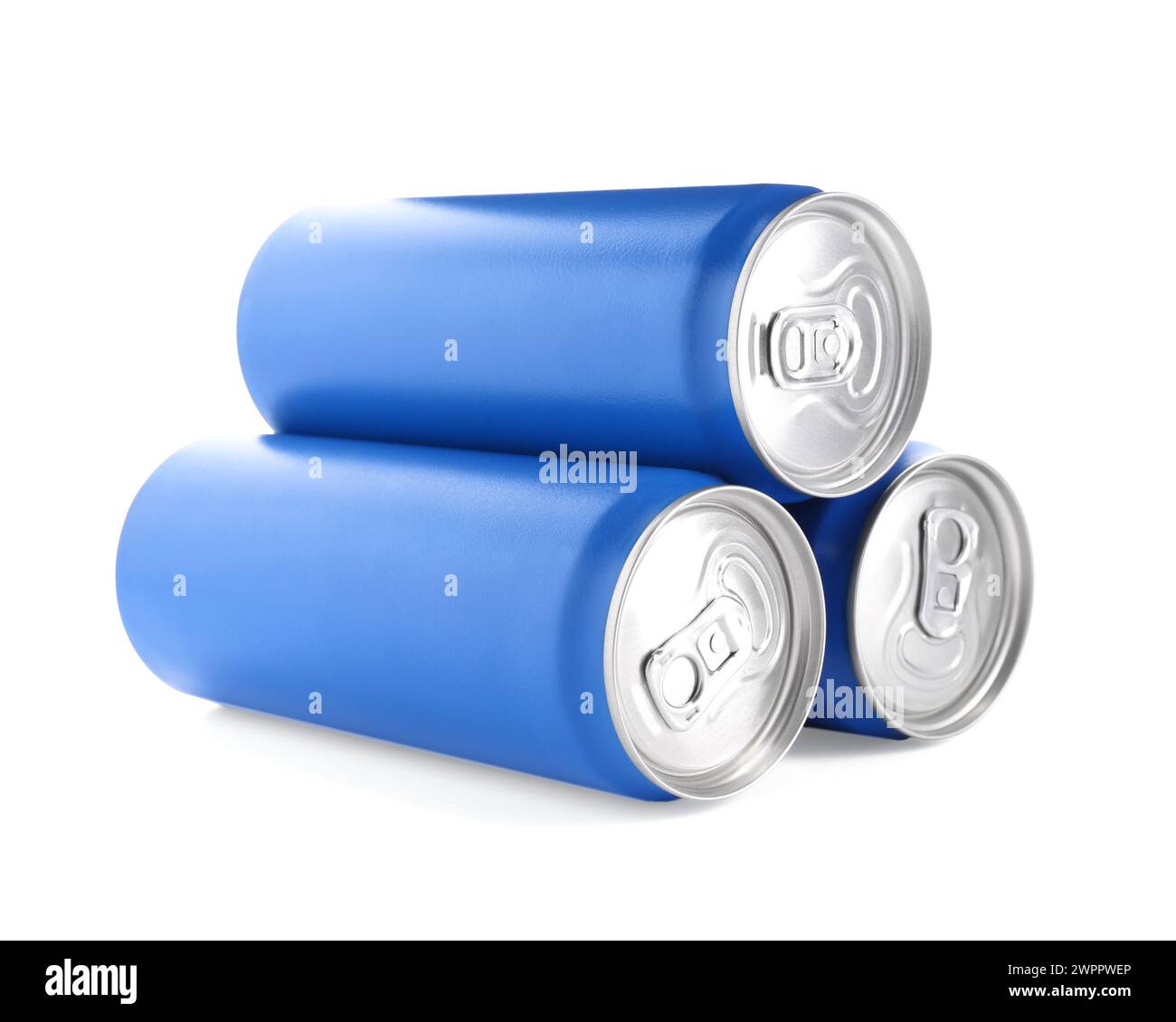 Energy drinks in blue cans isolated on white Stock Photo - Alamy