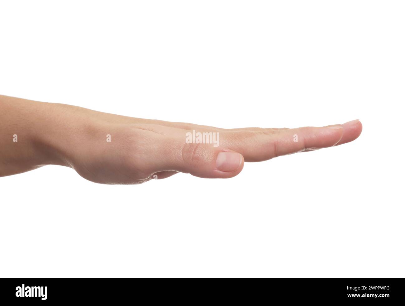 Woman showing hand on white background, closeup Stock Photo - Alamy