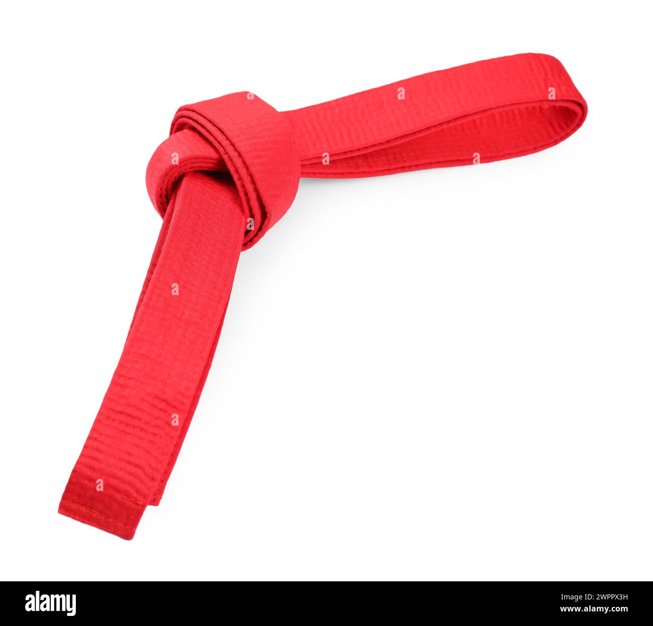 Red karate belt isolated on white. Martial arts uniform Stock Photo - Alamy