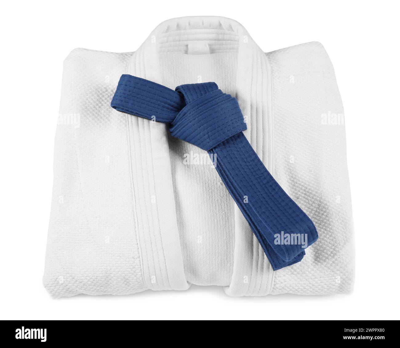 Blue karate belt and kimono isolated on white Stock Photo - Alamy