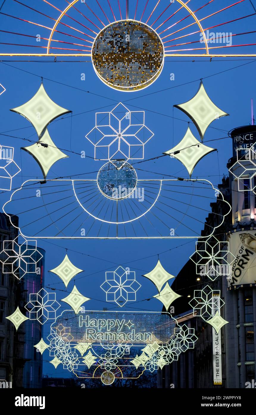 London, UK, 8th March, 2024. A Ramadan light installation made up of ...