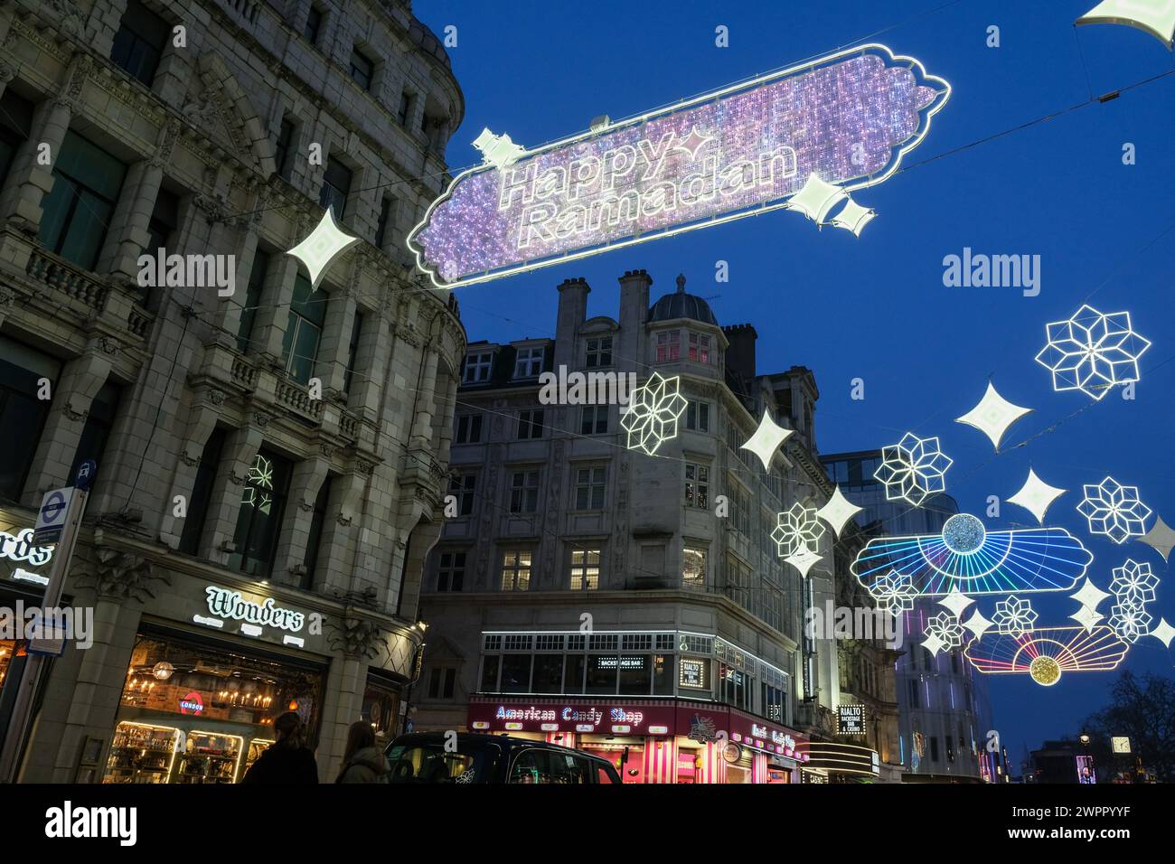 London, UK, 8th March, 2024. A Ramadan light installation made up of ...