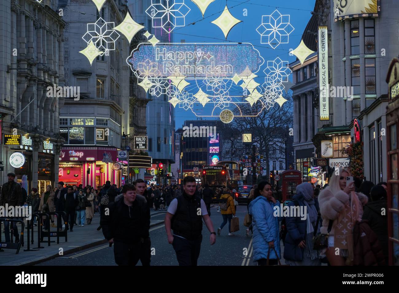 London, UK, 8th March, 2024. A Ramadan light installation made up of ...
