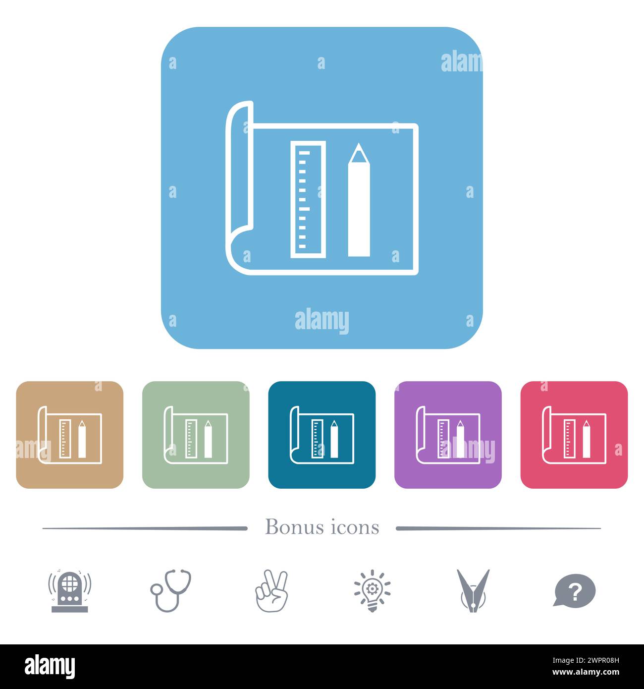 Drawing tools white flat icons on color rounded square backgrounds. 6 ...
