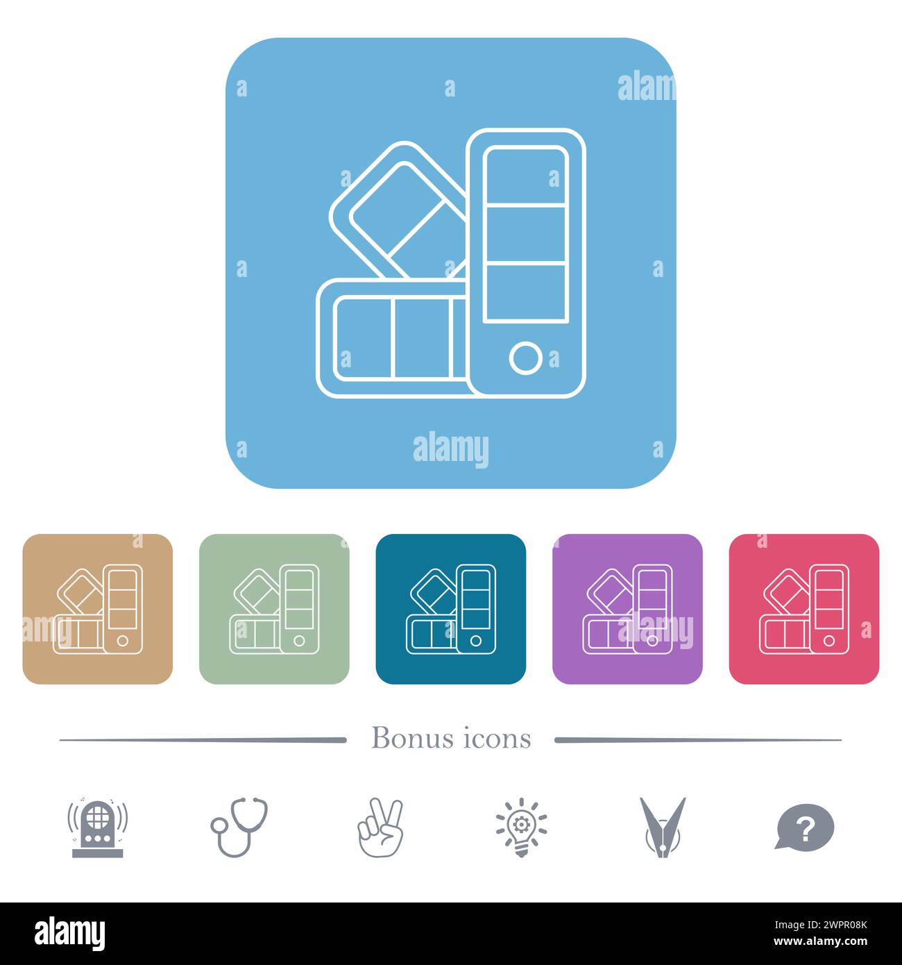 Color palette outline white flat icons on color rounded square ...