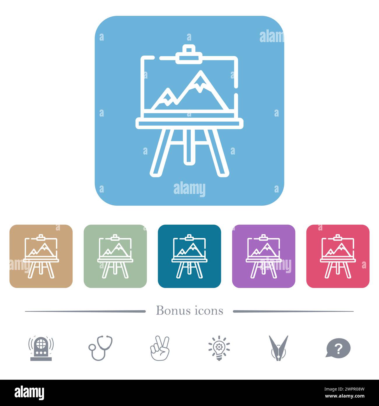Painting art board outline white flat icons on color rounded square ...