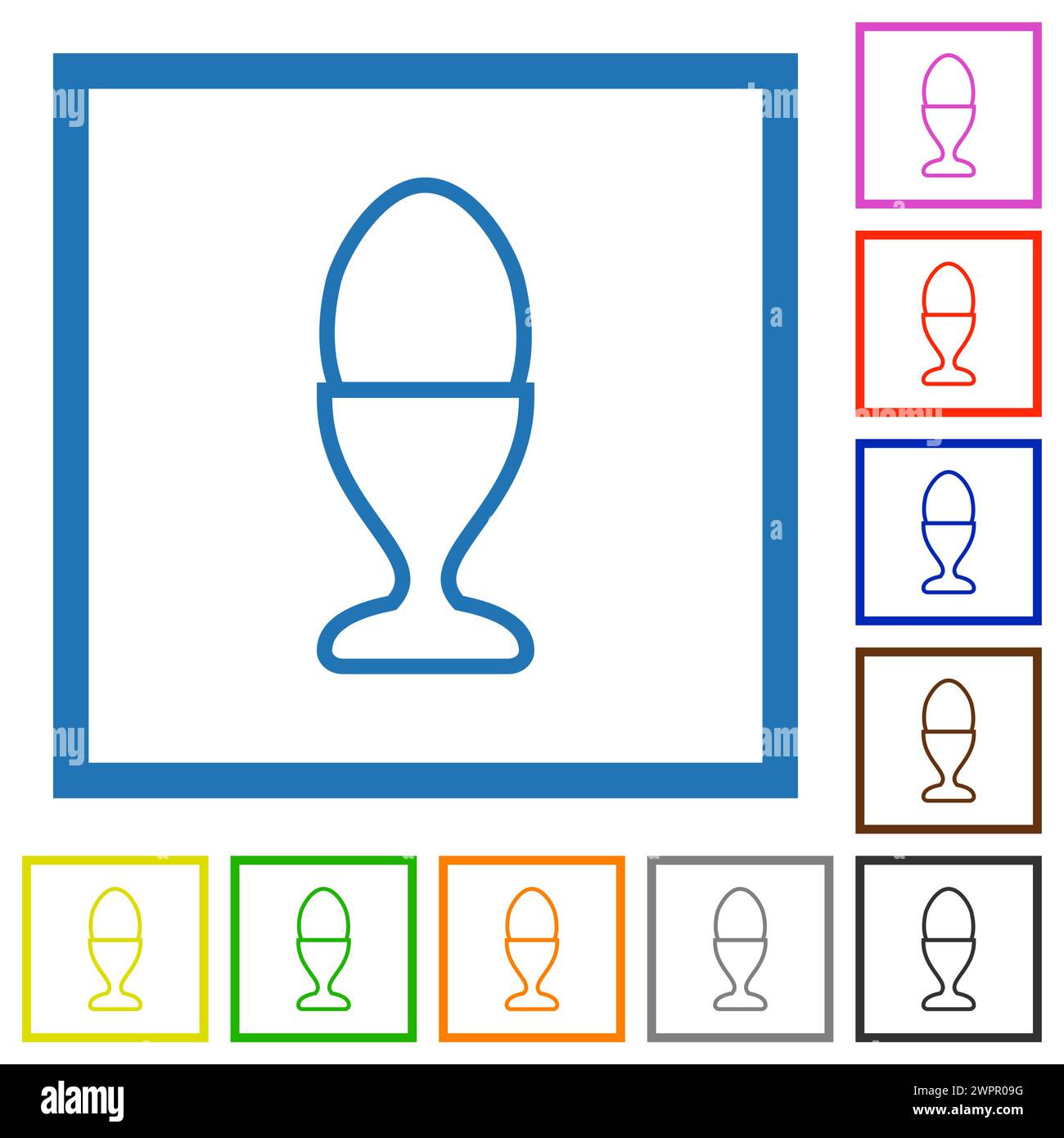 Egg in egg holder outline flat color icons in square frames on white ...