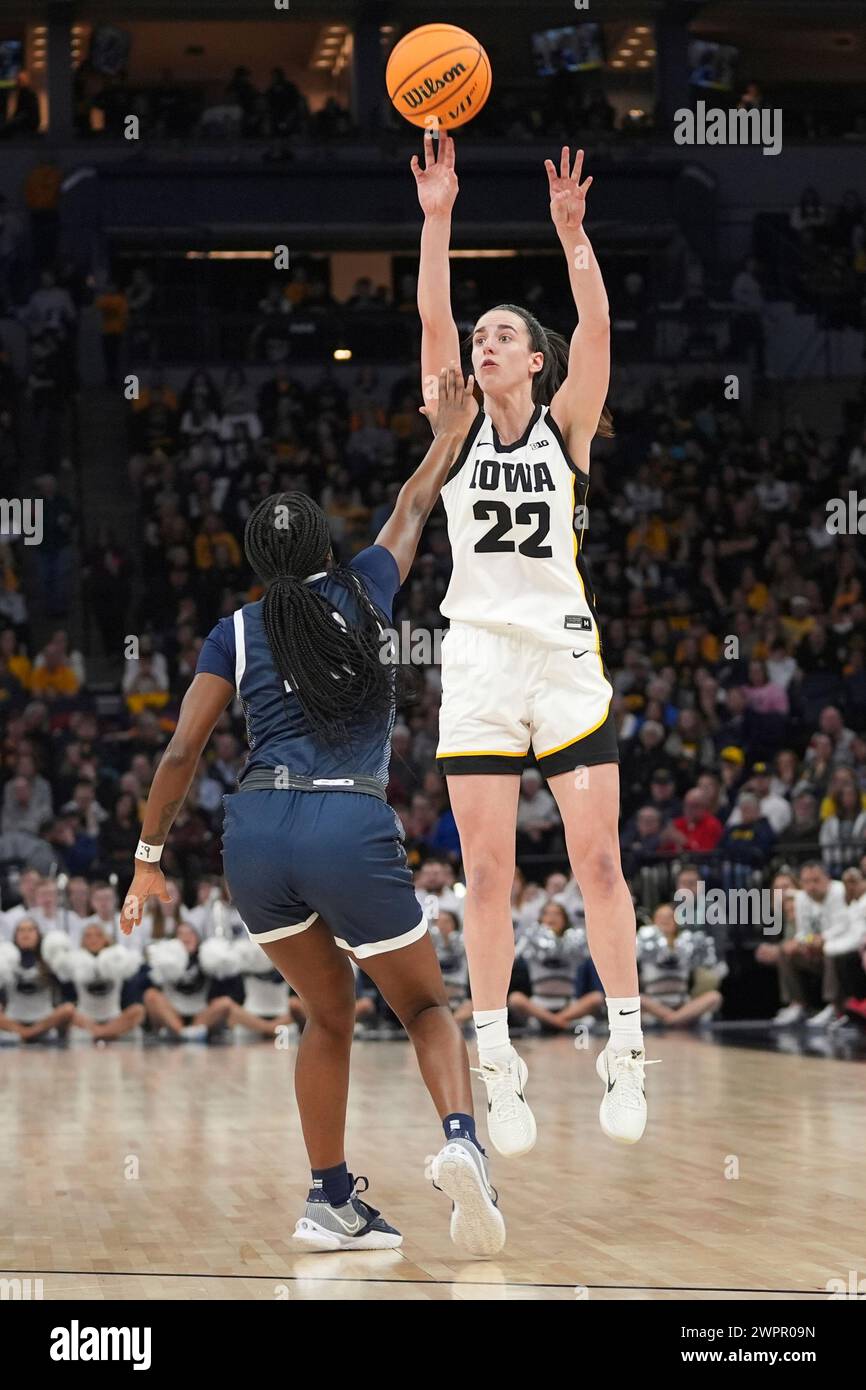 Iowa guard Caitlin Clark (22) shoots over Penn State guard Jayla Oden ...