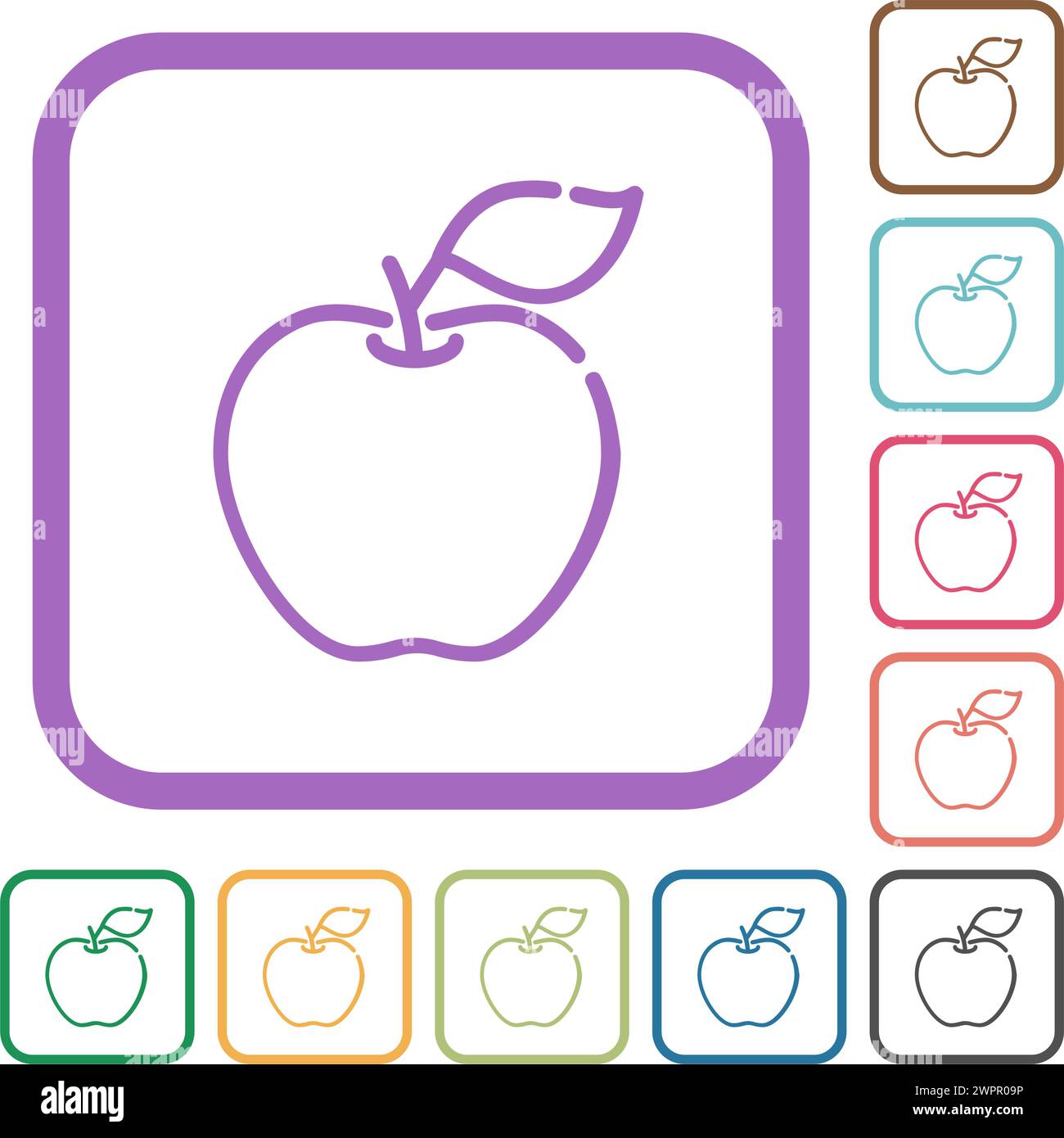 Apple outline simple icons in color rounded square frames on white ...