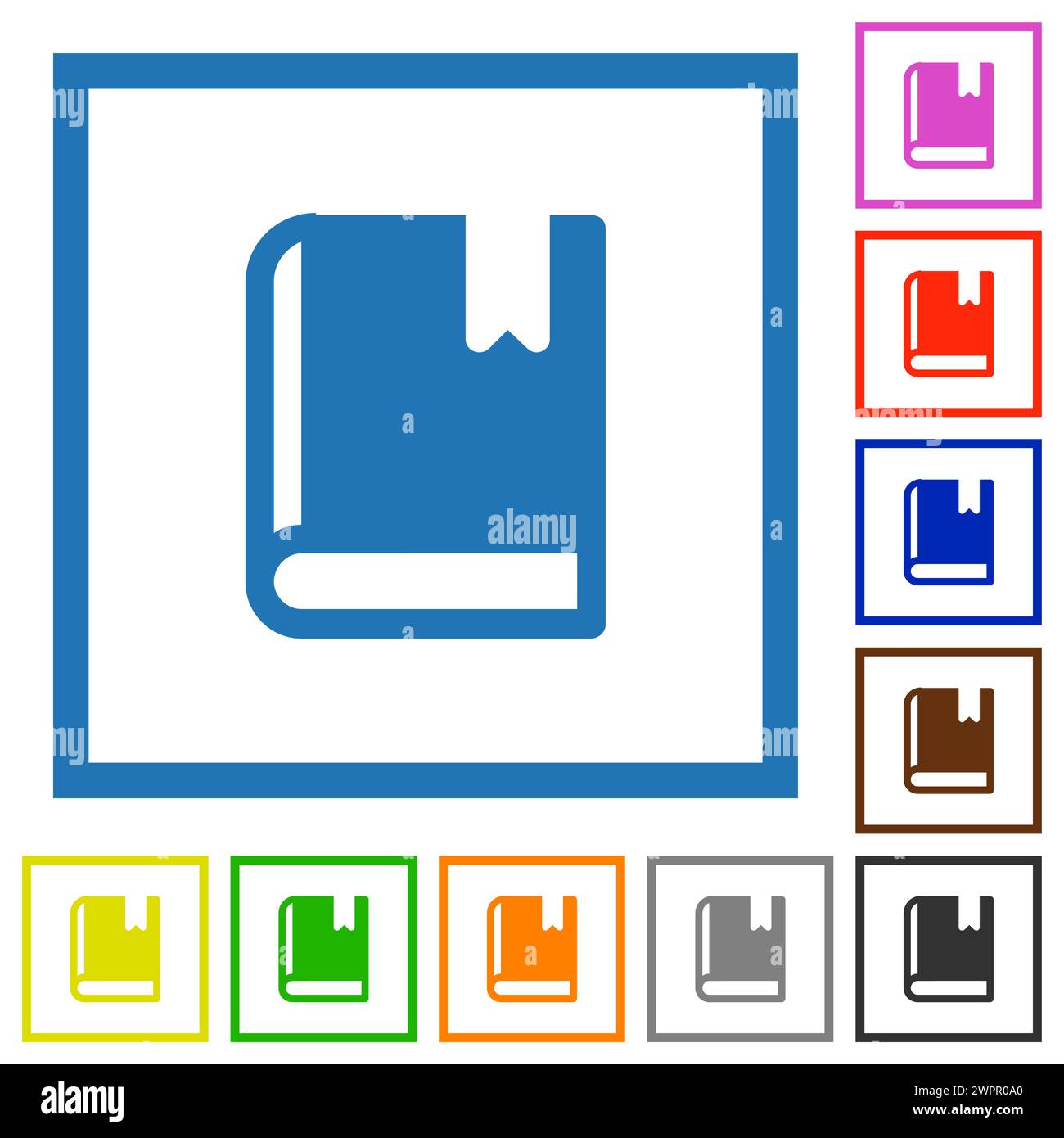 Book with bookmark solid flat color icons in square frames on white ...
