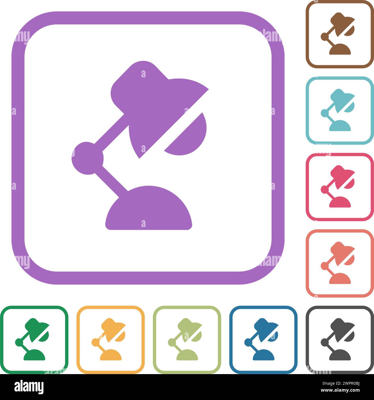 Desk lamp solid simple icons in color rounded square frames on white background Stock Vector ...