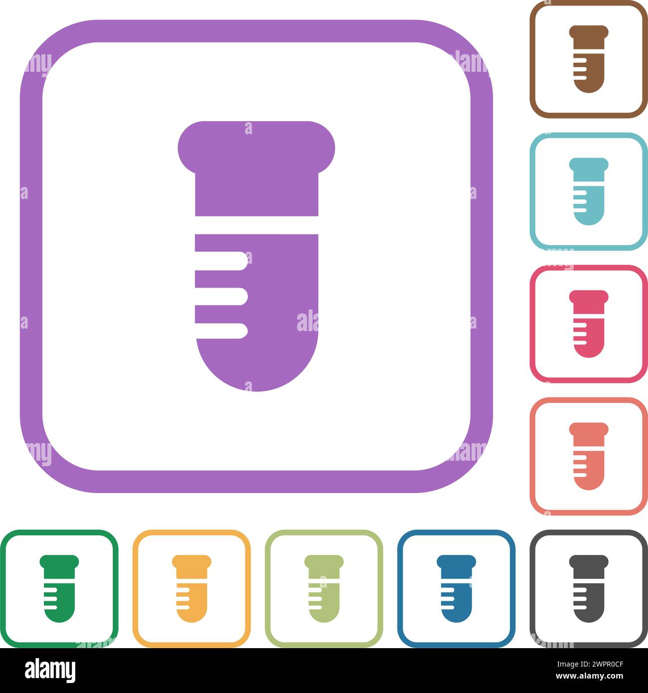 Test tube solid simple icons in color rounded square frames on white ...