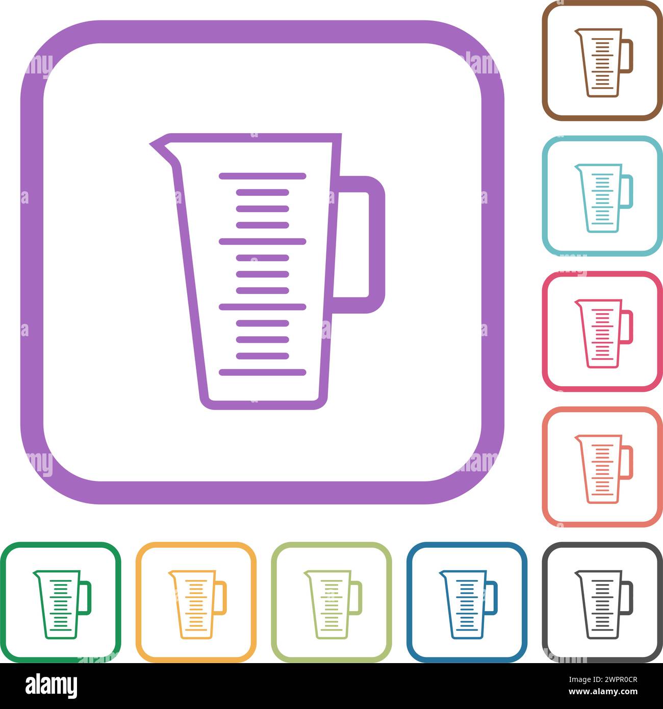 Measuring cup outline simple icons in color rounded square frames on white background Stock ...