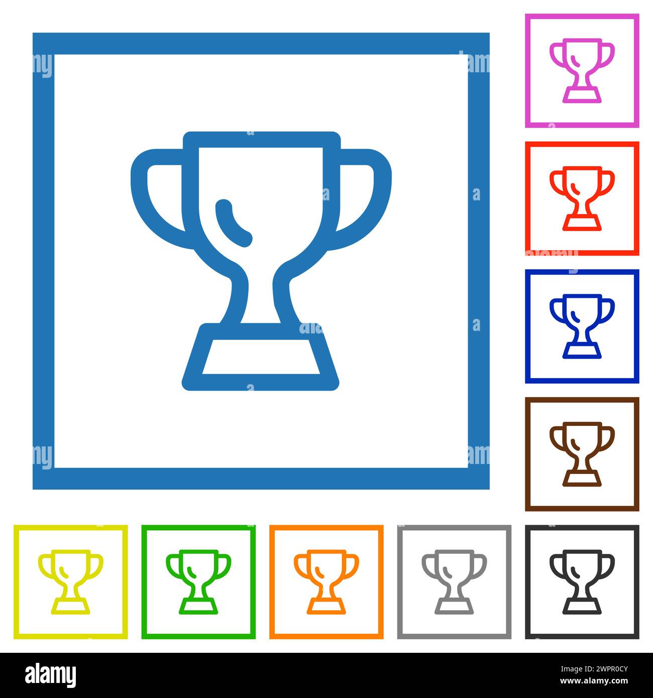 Trophy cup outline flat color icons in square frames on white ...