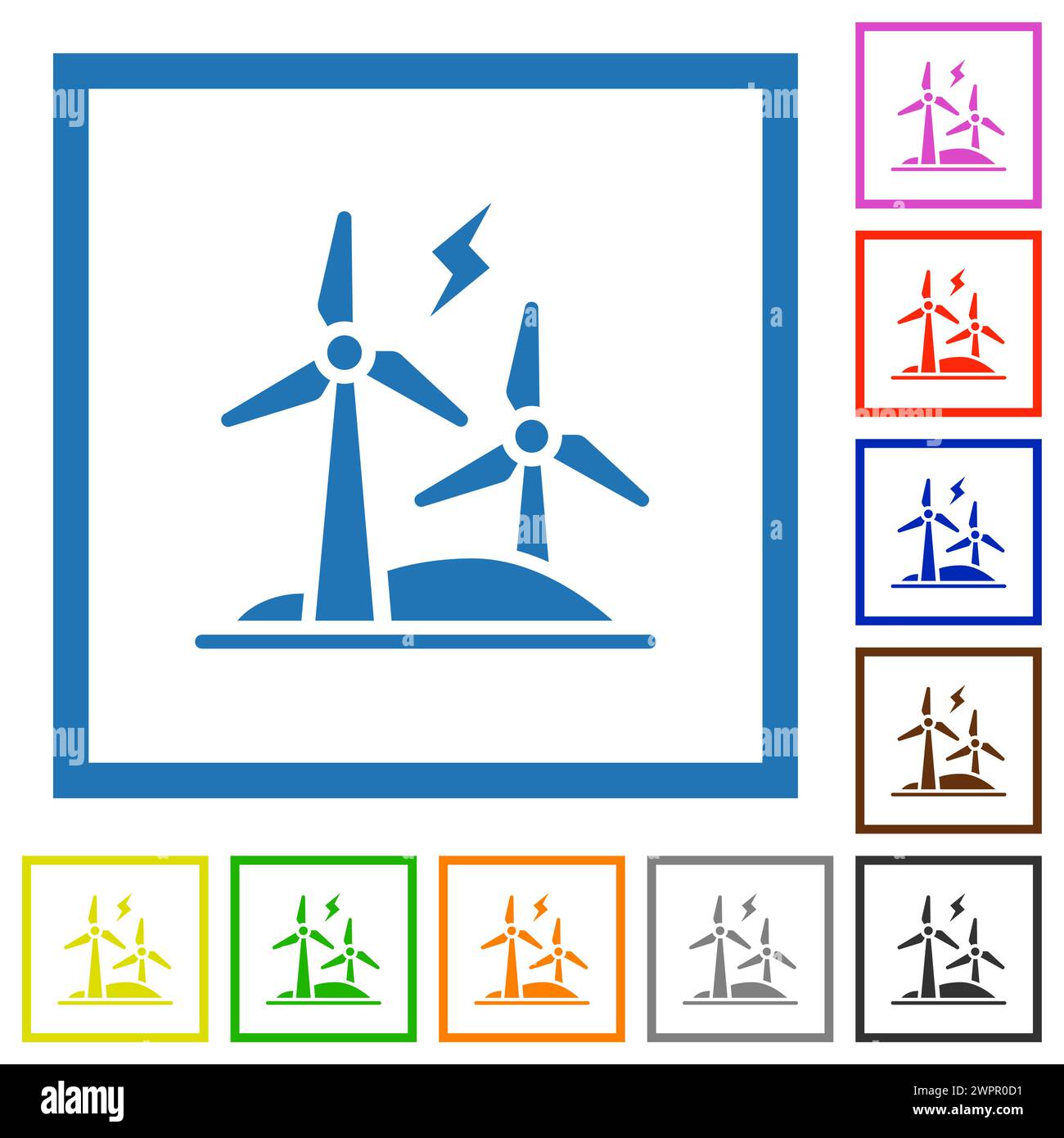Wind energy flat color icons in square frames on white background Stock ...