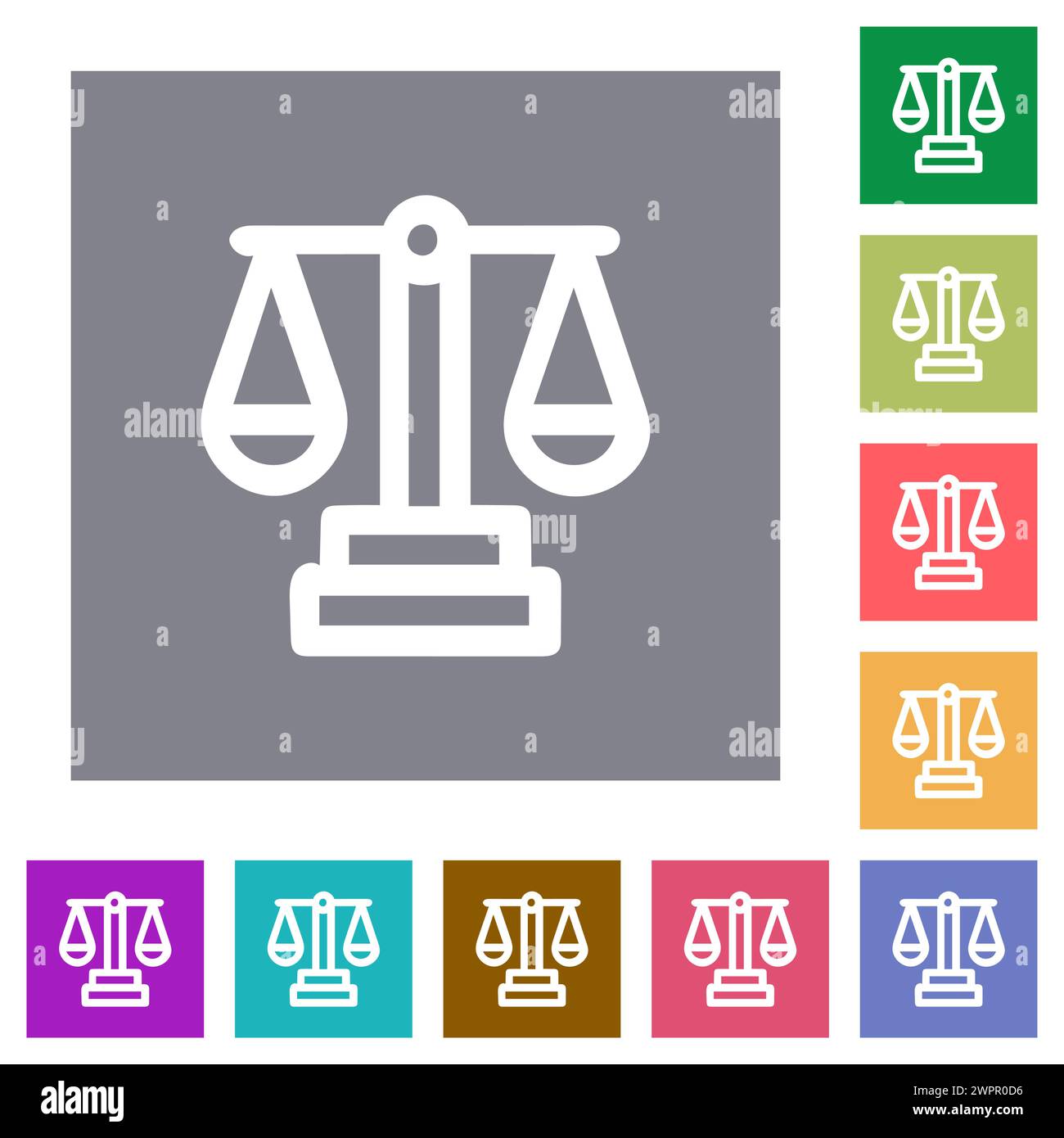 Justice scale outline flat icons on simple color square backgrounds ...