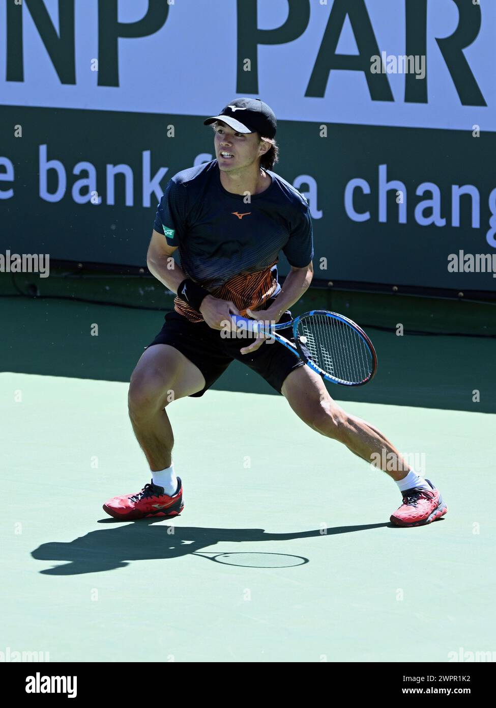 INDIAN WELLS, CA - MARCH 08: Taro Daniel (JPN) looks down court after ...