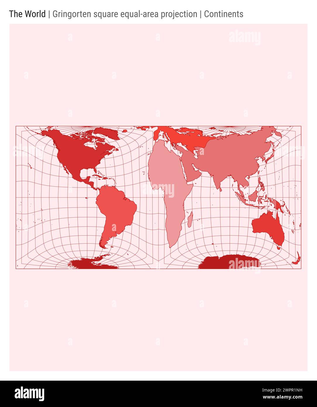 World Map. Gringorten square equal-area projection. Continents style. High Detail World map for ...