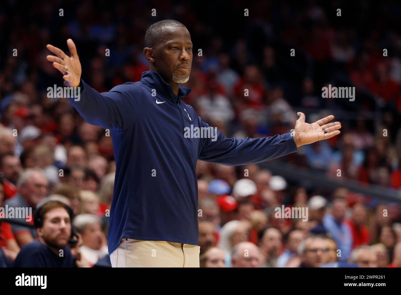 Dayton head coach Anthony Grant reacts after a referee's call against ...