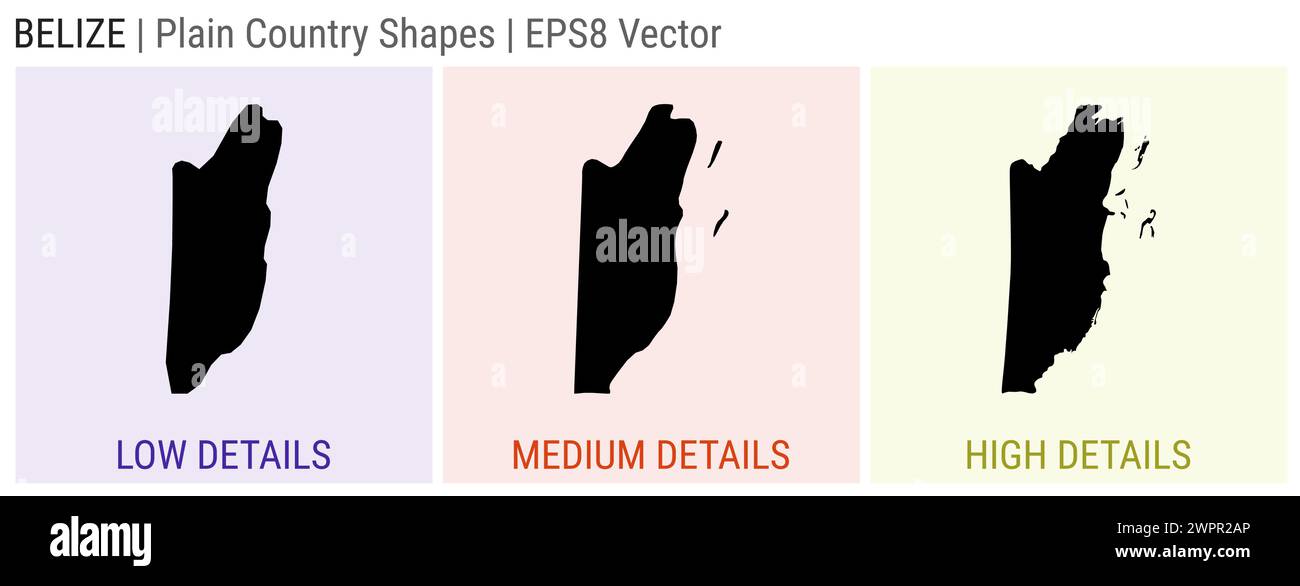 Belize - plain country shape. Low, medium and high detailed maps of ...