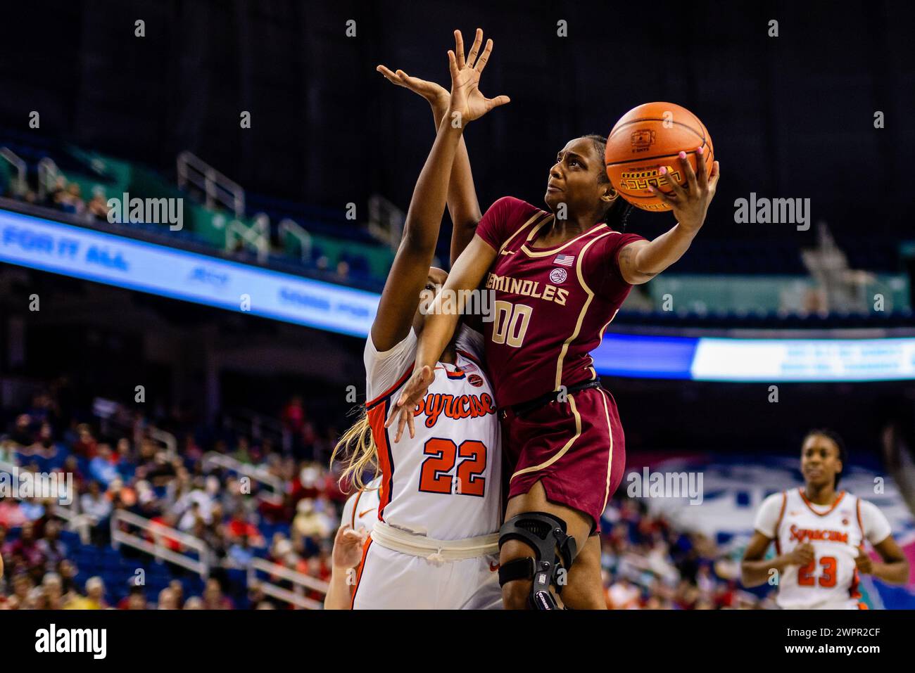 Greensboro, NC, USA. 8th Mar, 2024. Florida State Seminoles guard Ta'Niya Latson (00) shoots ...