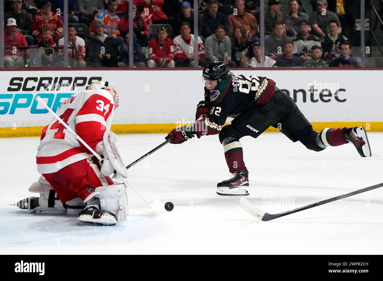 Detroit Red Wings goaltender Alex Lyon (34) makes a save against ...