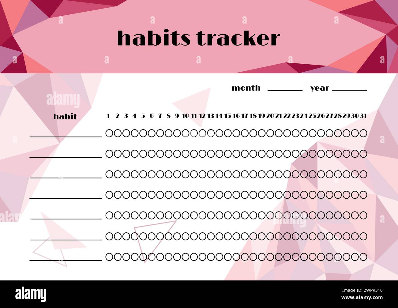 Monthly habits tracker template vector. Polygonal geometric design ...