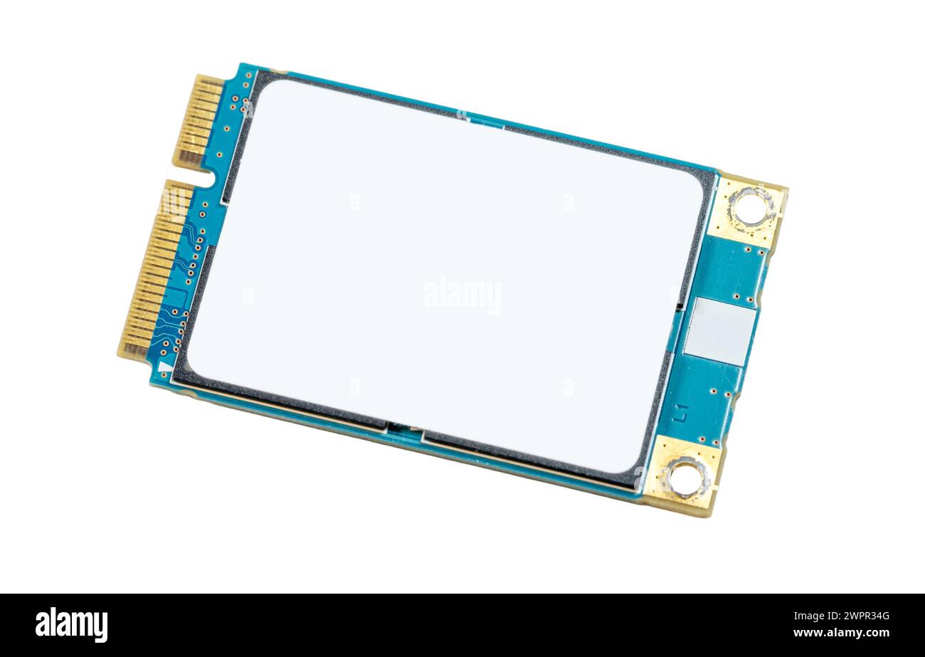 Close-up of a simple mSATA solid-state drive with an unmarked blank ...