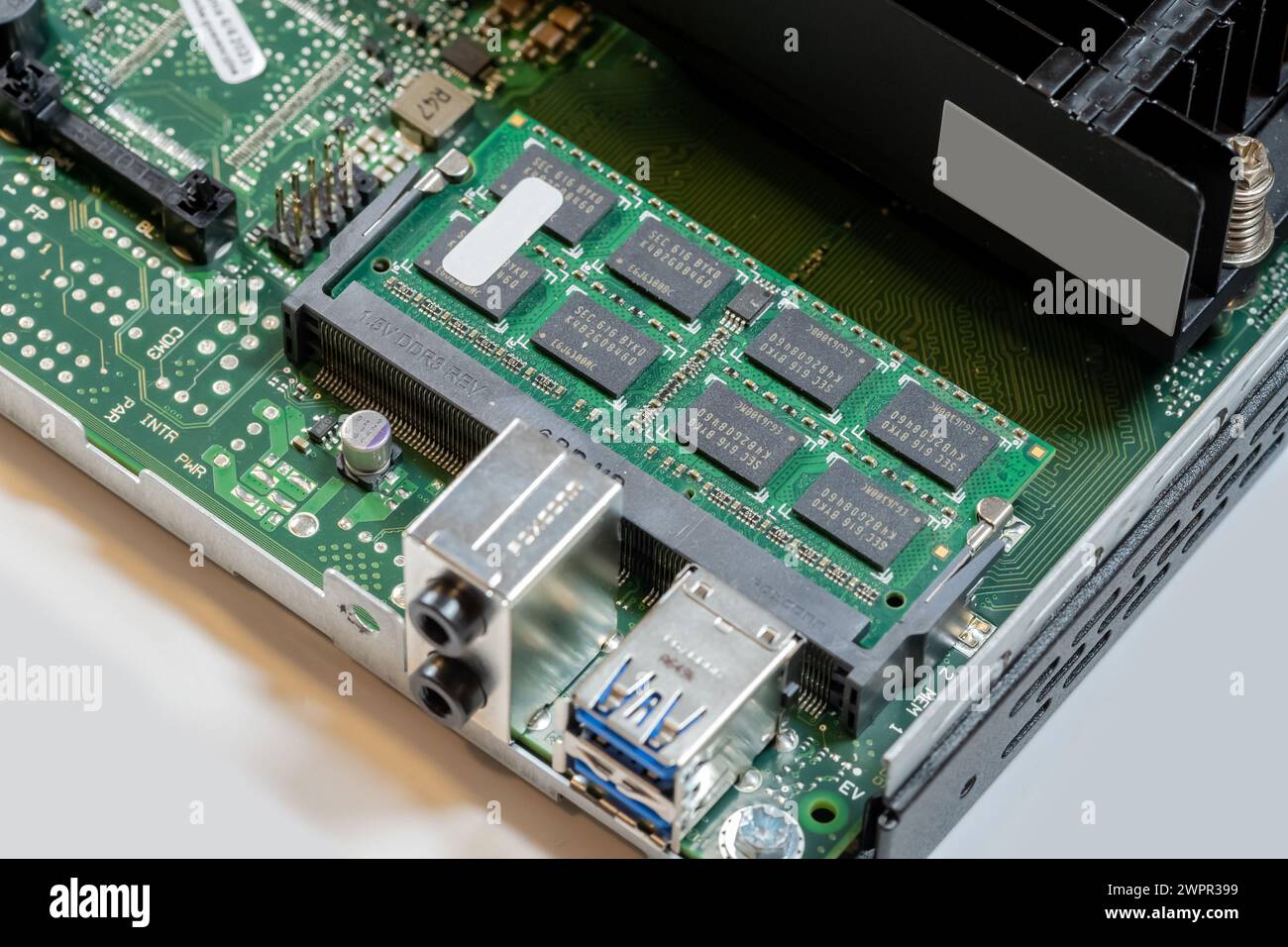 Small size RAM modules securely installed on a desktop PC motherboard ...