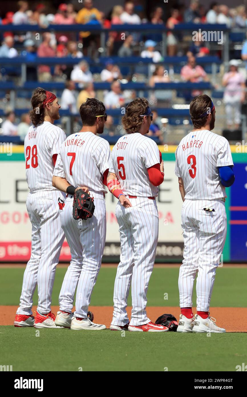 CLEARWATER, FL - MARCH 08: Philadelphia Phillies infielders Alec Bohm ...