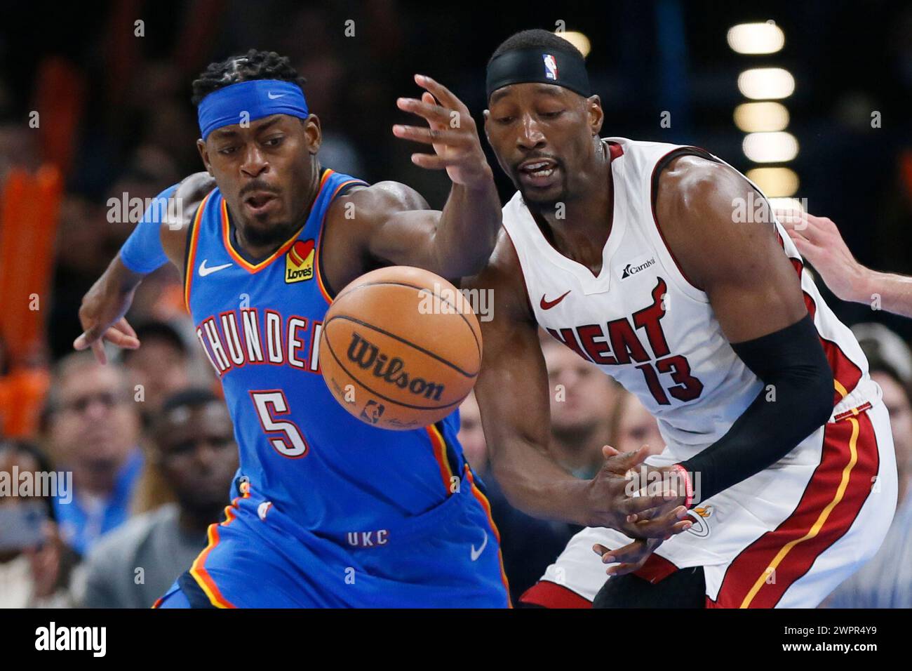 Oklahoma City Thunder guard Luguentz Dort (5) steals the ball from ...