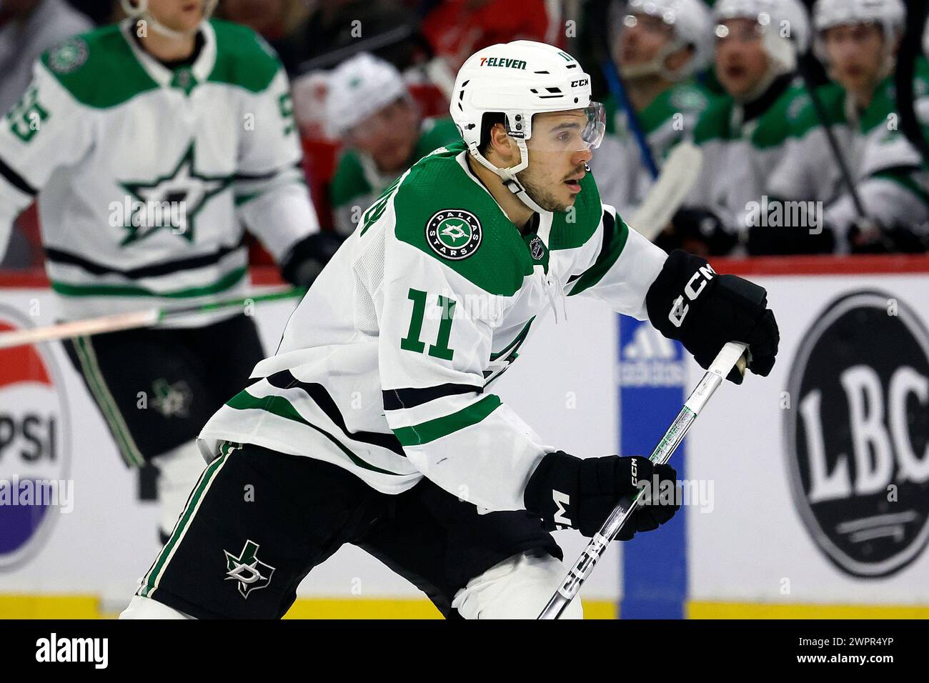 Dallas Stars' Logan Stankoven (11) skates toward the puck against the ...