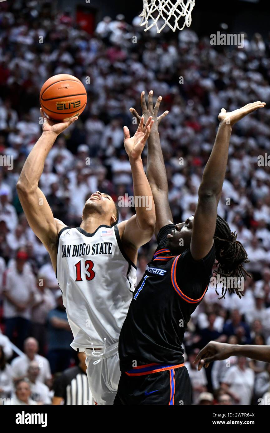 San Diego State forward Jaedon LeDee (13) shoots against Boise State ...