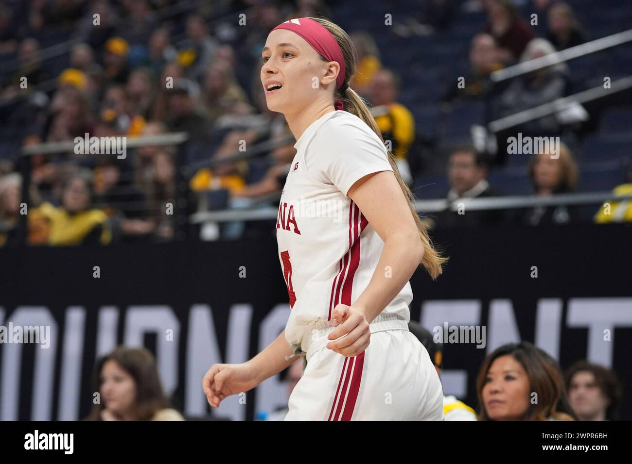 Indiana guard Sara Scalia reacts after missing a shot during the second ...