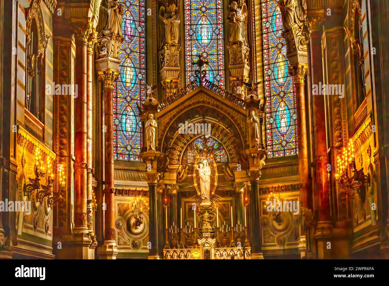 Colorful Virgin Mary Statue Altar Stained Glass Basilica of Notre Dame ...