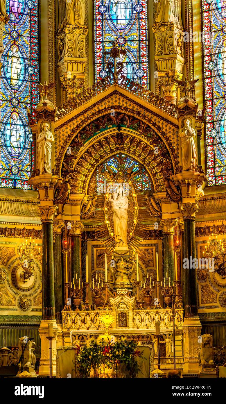 Colorful Virgin Mary Statue Altar Stained Glass Basilica of Notre Dame ...