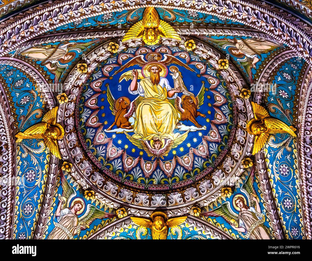 Colorful God Mosaic Basilica of Notre Dame de Fourvière Lyon France ...