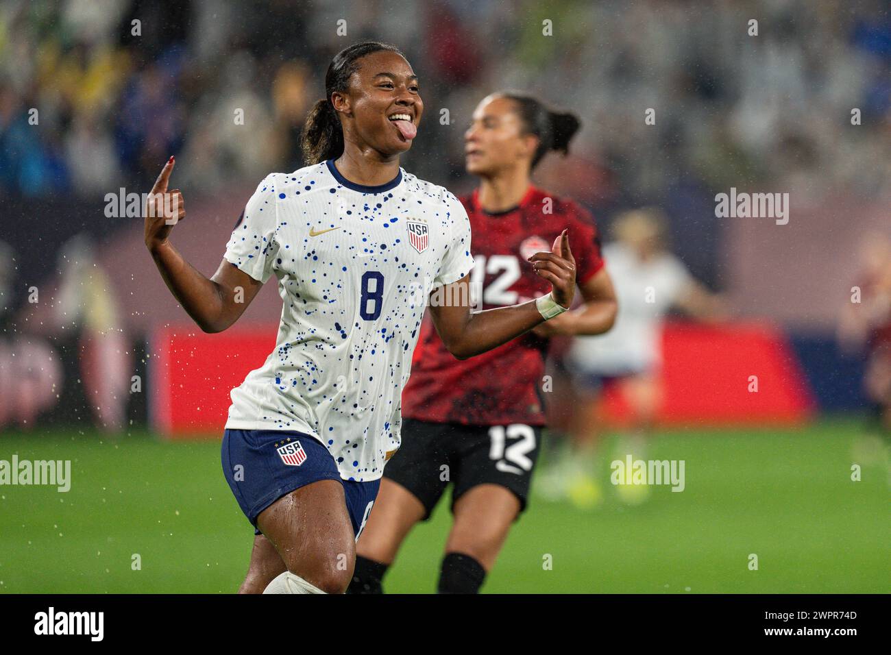 United States forward Jaedyn Shaw (8) celebrates after scoring during ...