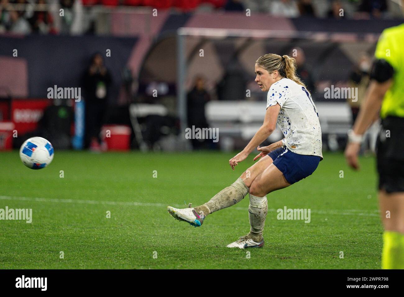 United States forward Korbin Albert (15) takes a penalty kick during ...