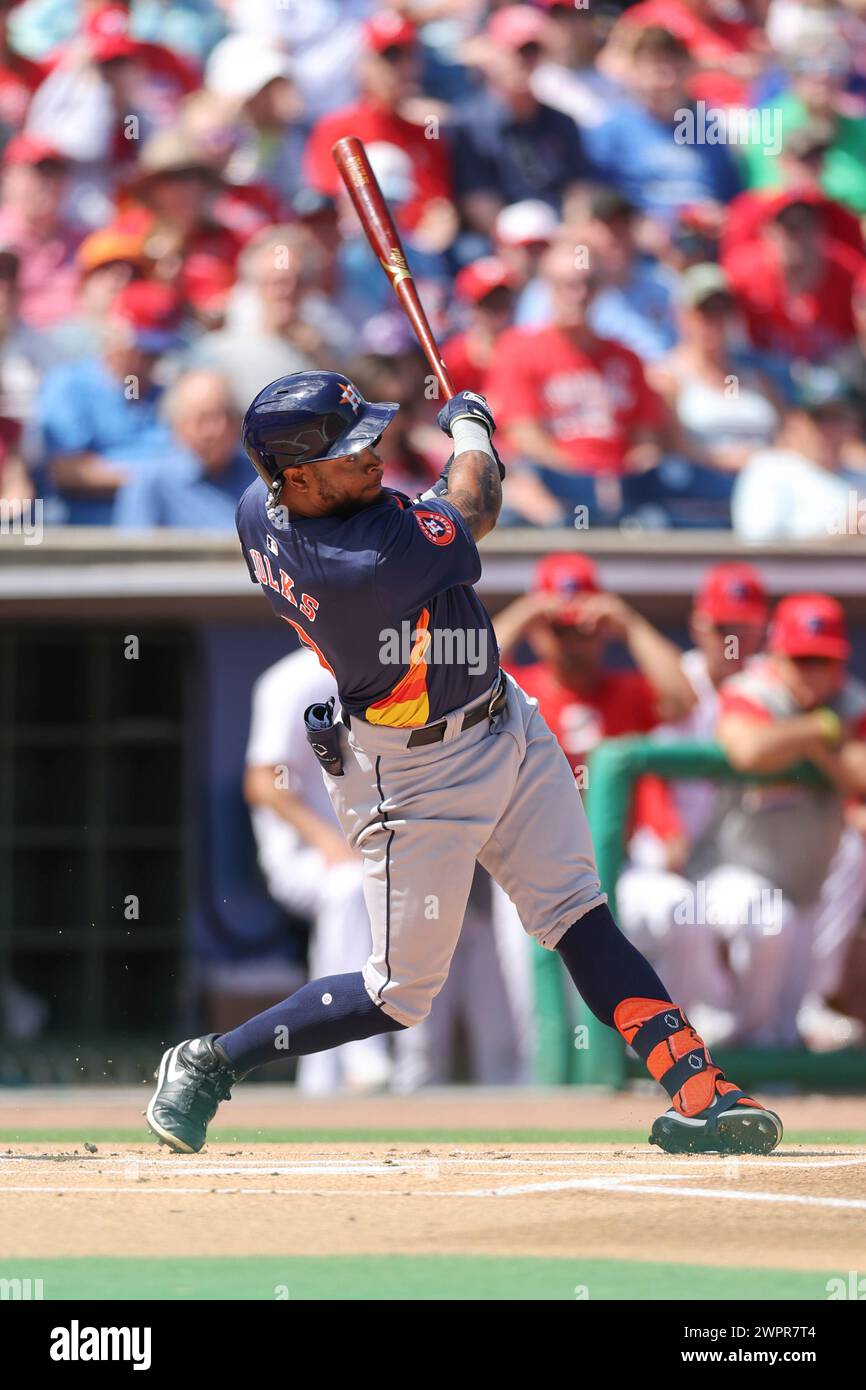 Clearwater, FL: Houston Astros left fielder Corey Julks (9) singles to ...