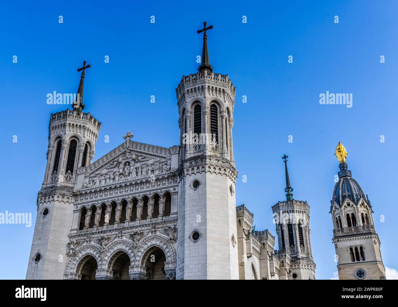 Towers Golden Mary Basilica of Notre Dame de Fourviere Outside Lyon ...