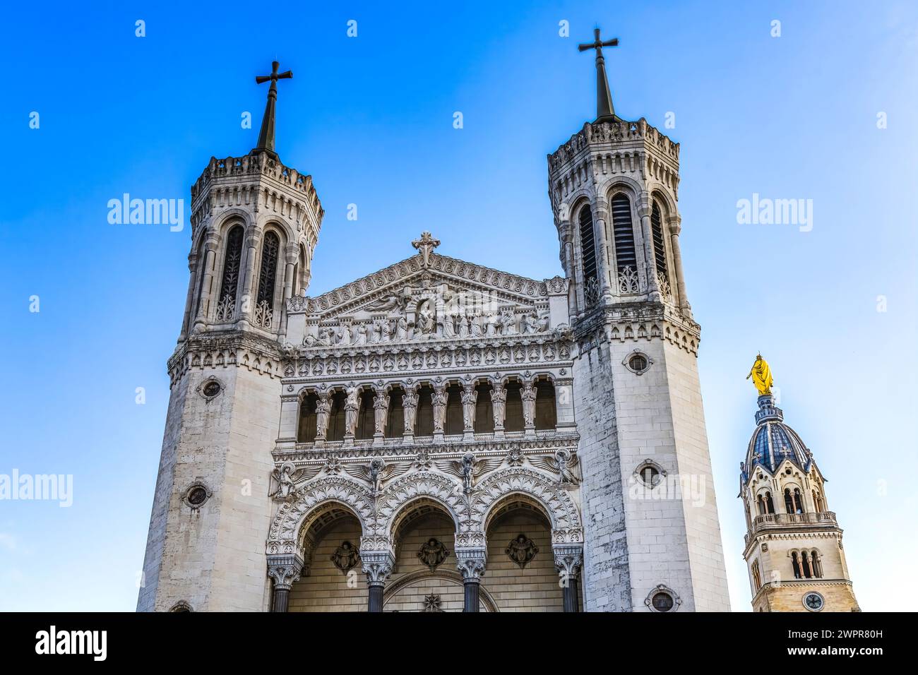 Towers Golden Mary Basilica of Notre Dame de Fourviere Outside Lyon ...