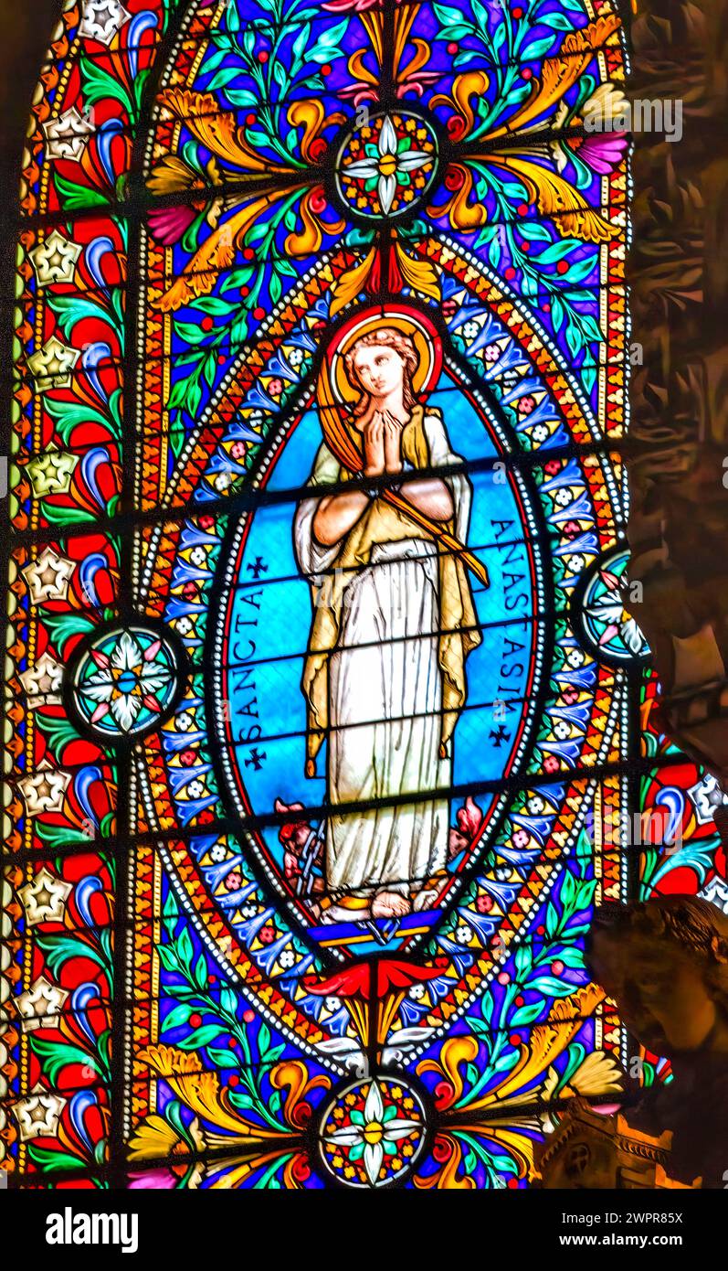 Angel Statue Colorful Stained Glass Basilica of Notre Dame de Fourvière ...