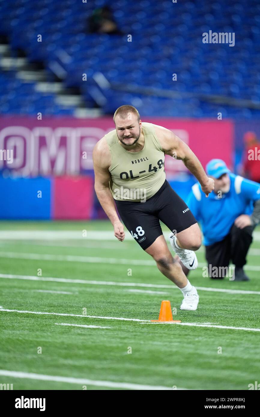 South Dakota State offensive lineman Mason McCormick runs a drill at ...